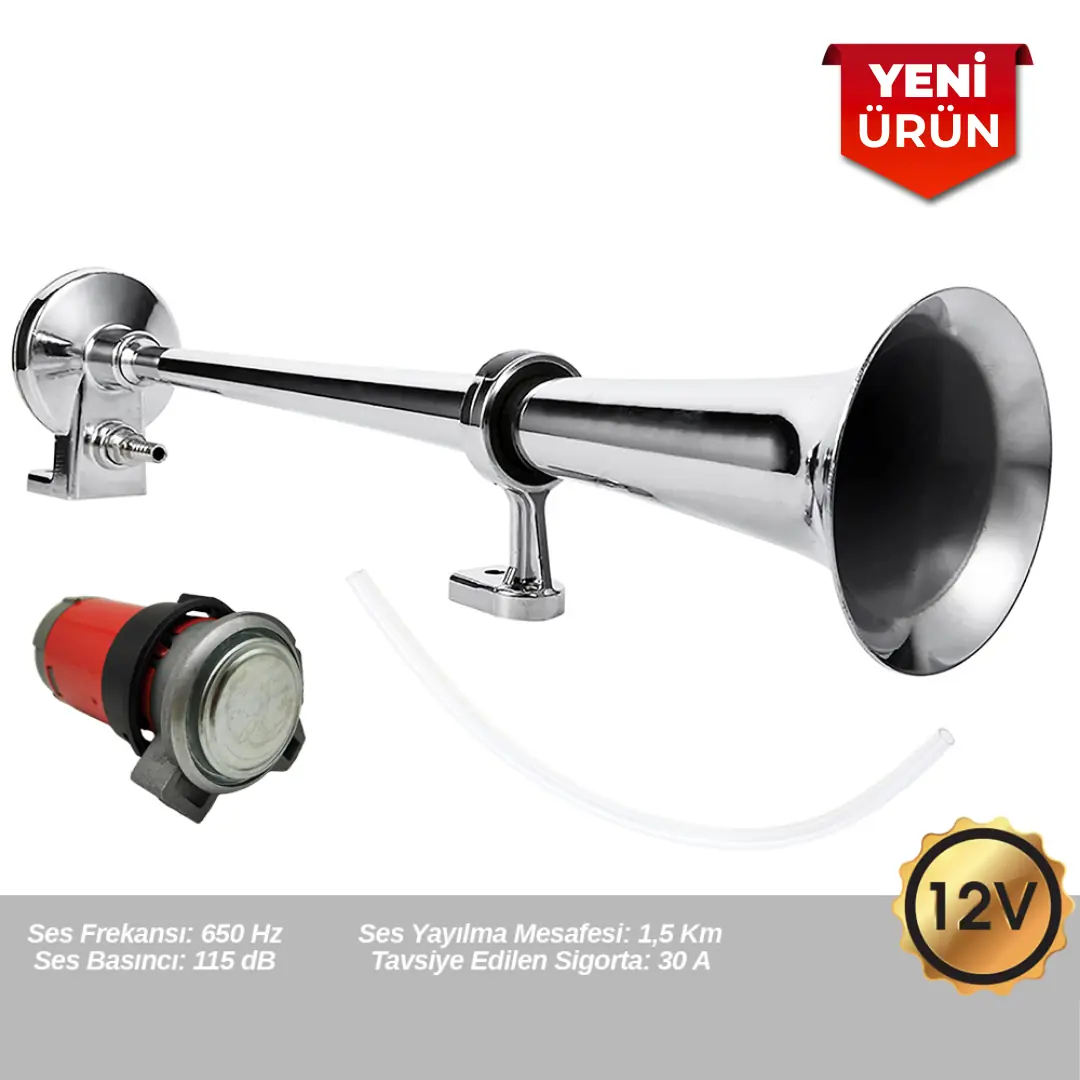 Marine Korna 12V – 450 mm Tek Motorlu Krom Korna