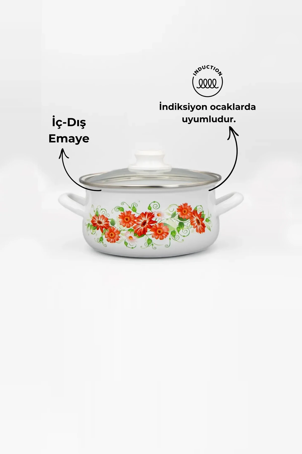 EMAYE 16 CM GÜVEÇ ÇİÇEK DESENLİ DEKOR CAM KAPAK