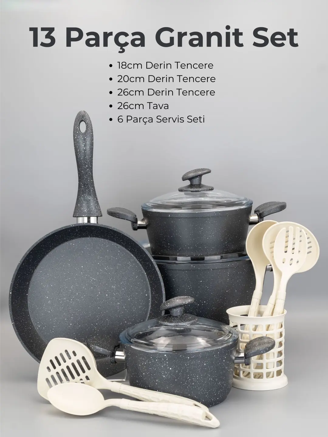 Bonera 13 Parça Granit Set - 18-20-26cm Tencere + 26 Tava + 6 Parça ...