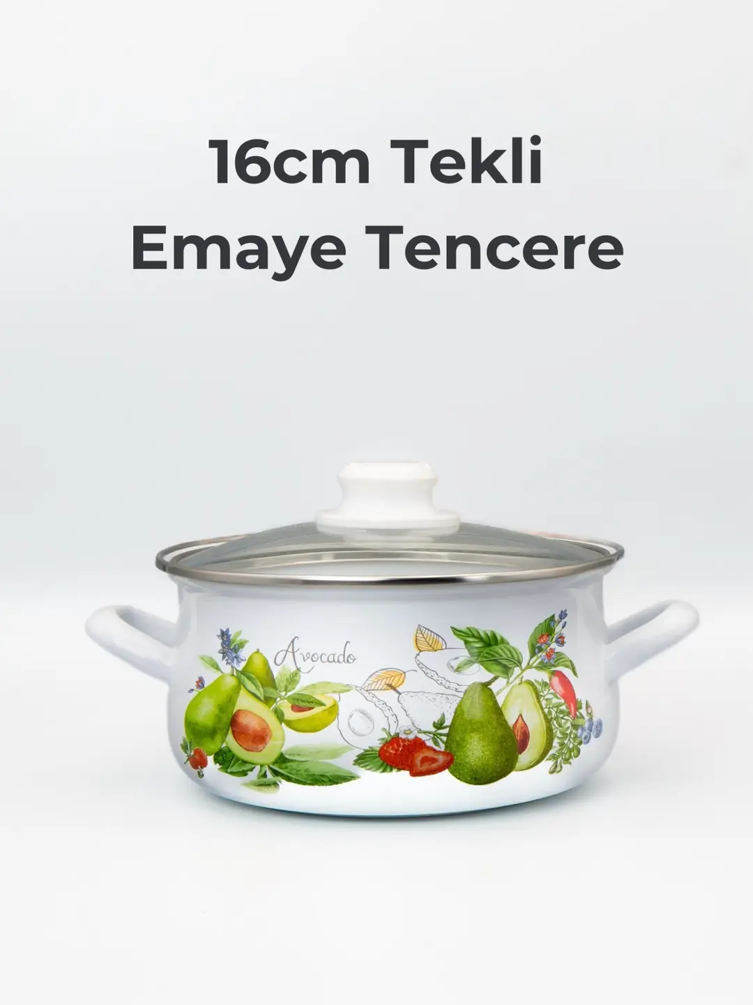 EMAYE 16 CM GÜVEÇ AVAKADO DEKOR CAM KAPAK
