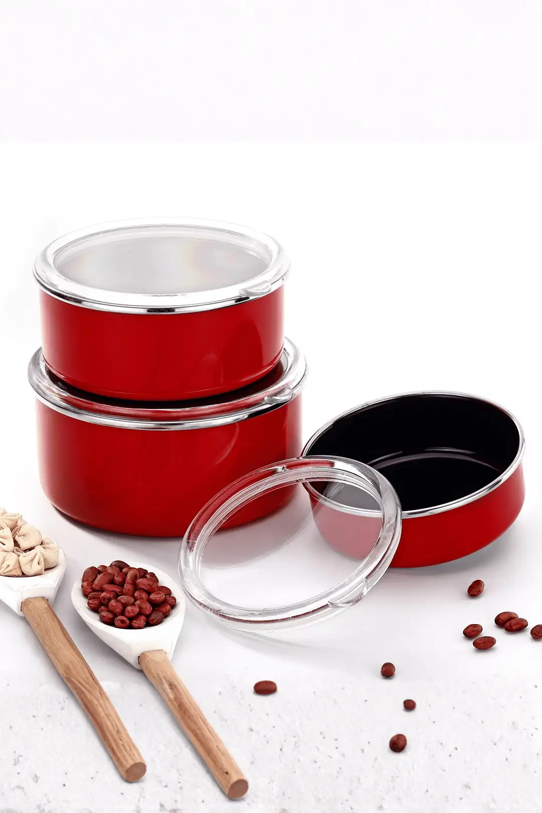 Bonera Emaye 6 Pcs Saklama Kabı Seti 14-16-18 Cm Kırmızı