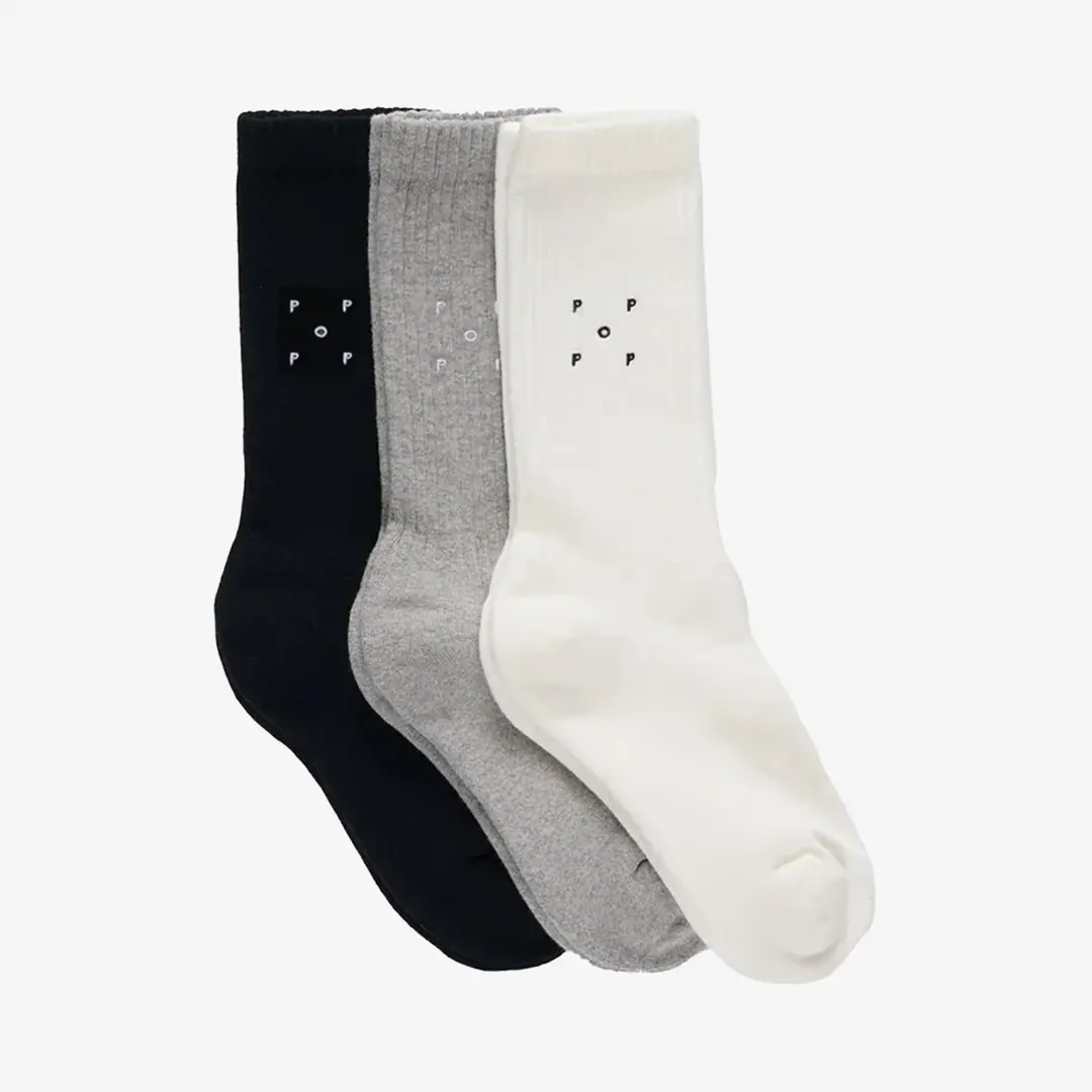 Pop Trading Co. Socks 3-Pack 'Black Off White Grey' - WUNDER