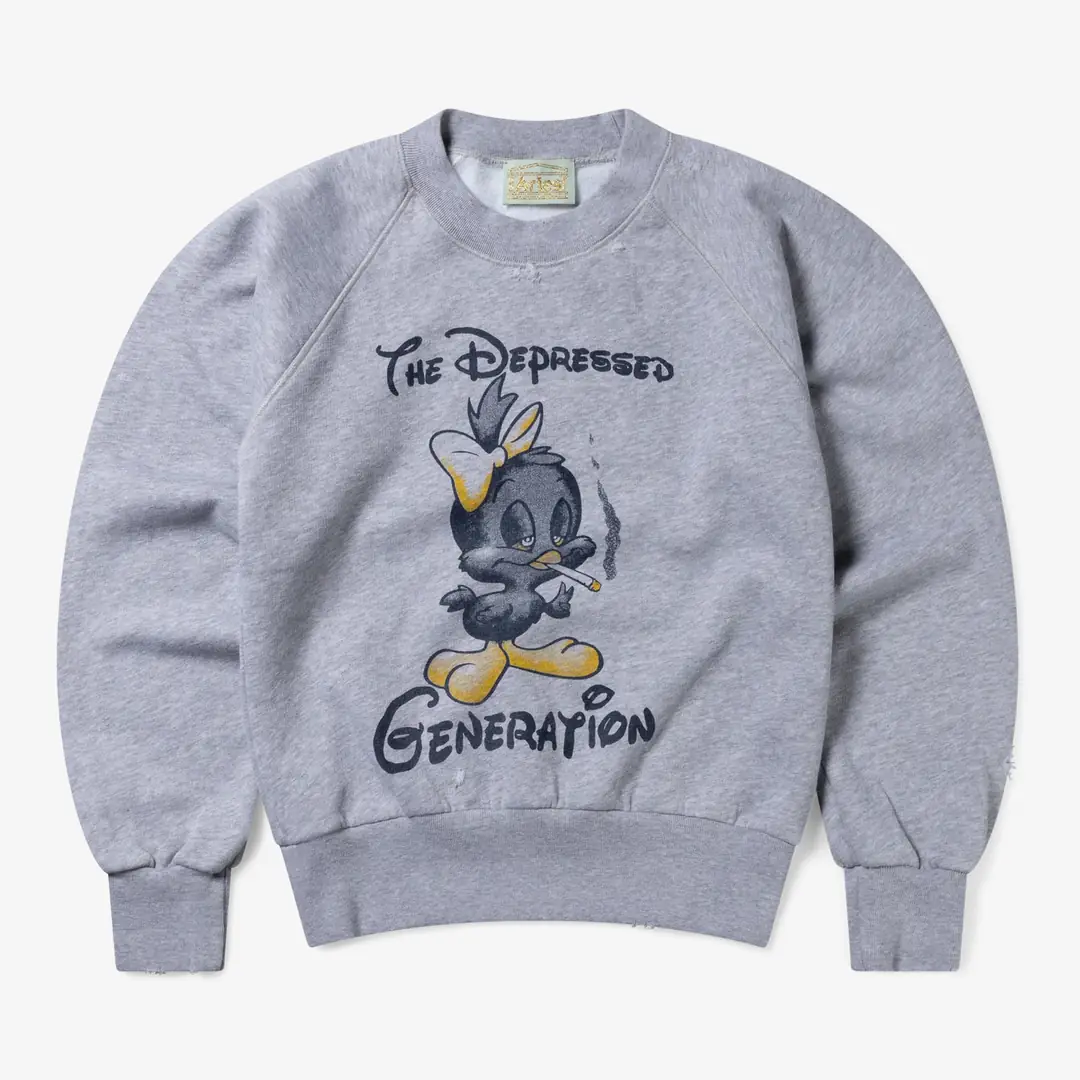 Aries Destroyed Weedie Pie Raglan Sweat 'Light Grey Marl' - WUNDER