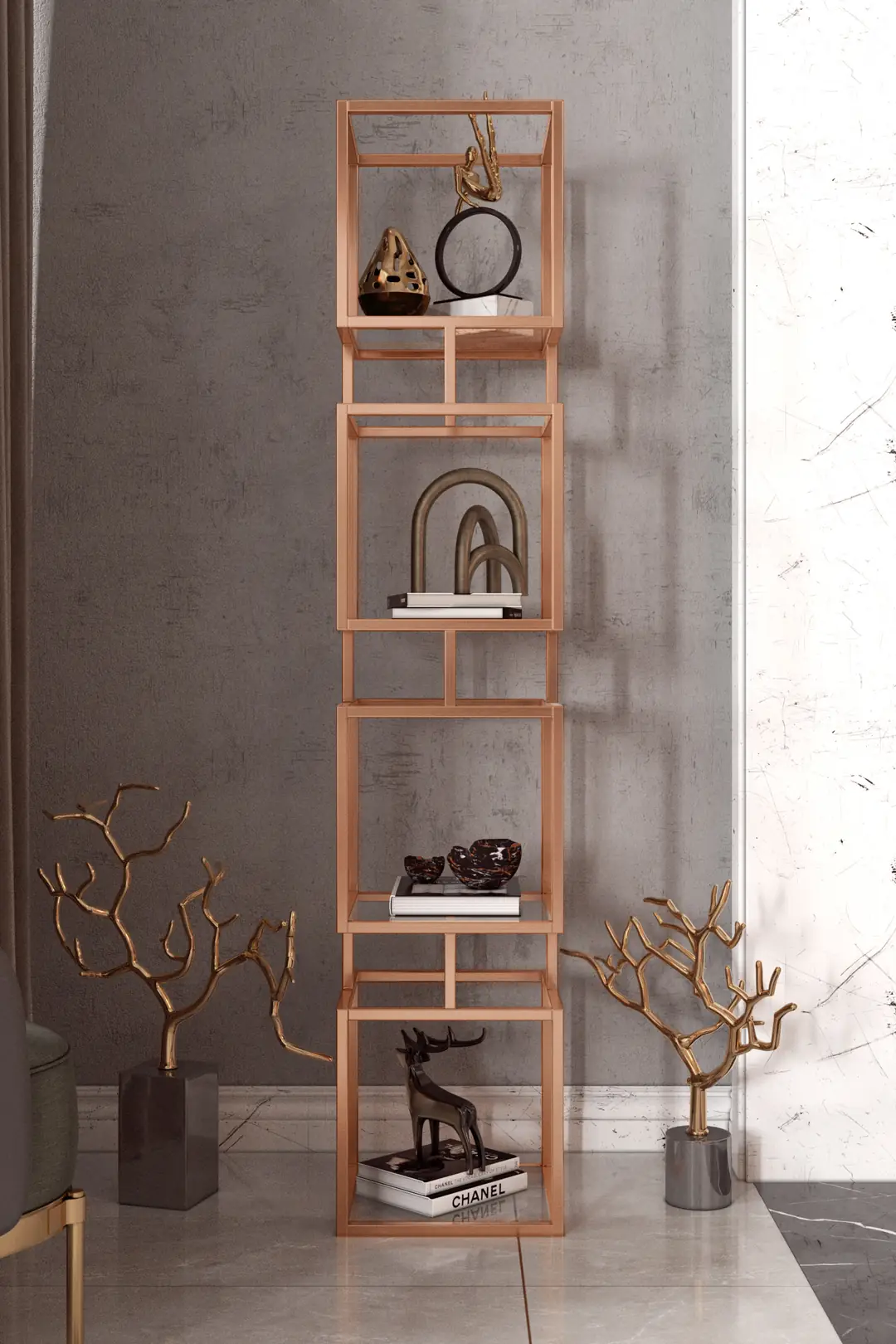 Rio Metal Kitaplık Bronz