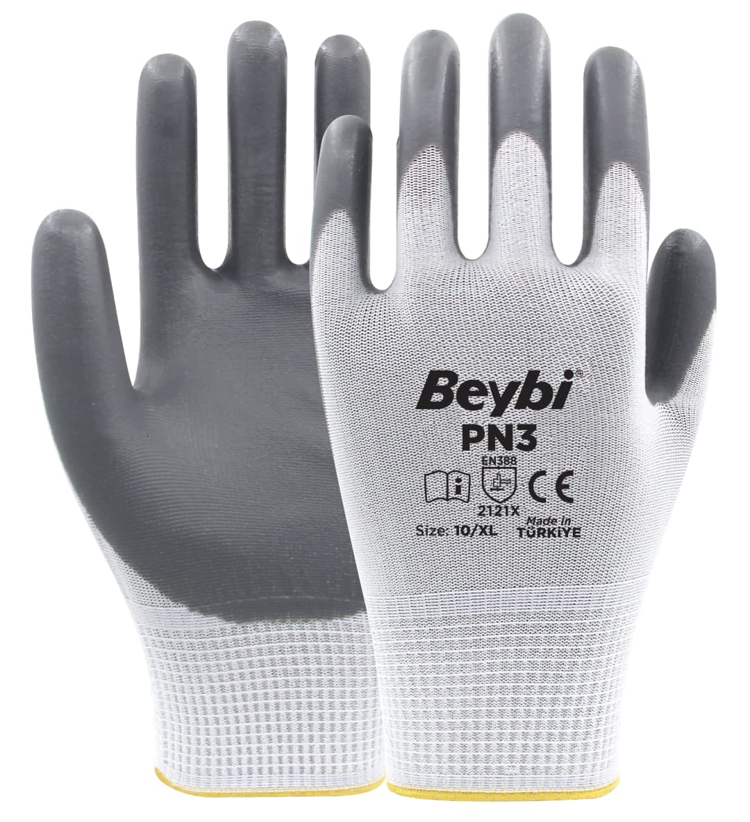 Beybi PN3 Polyester Örme Nitril Eldiven Gri - Usta Eldiven