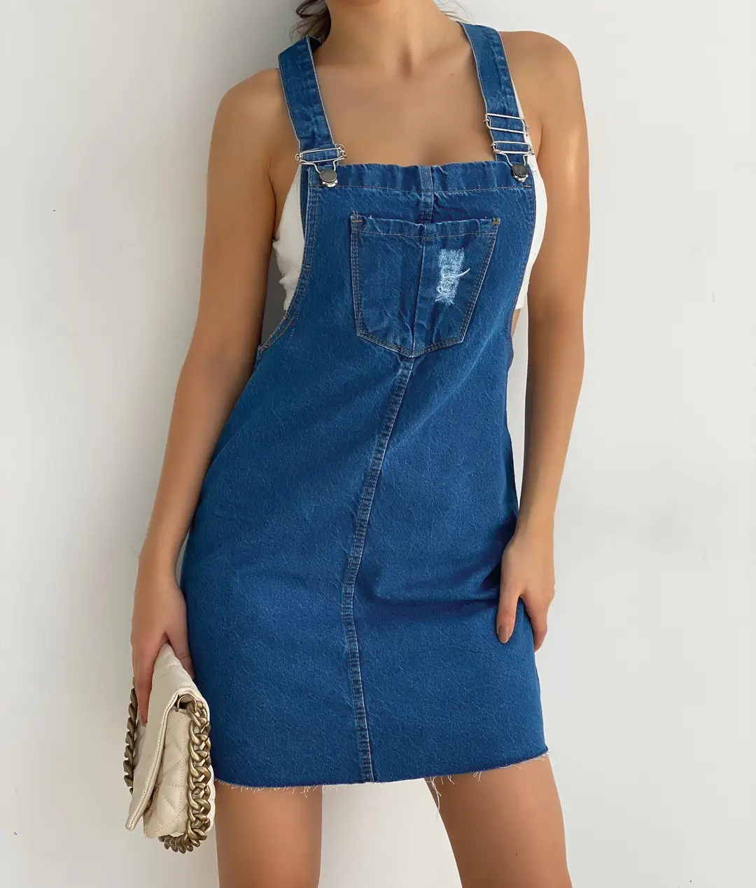 Askılı Denim Salopet Etek - DEFİLE Toptan Wholesale