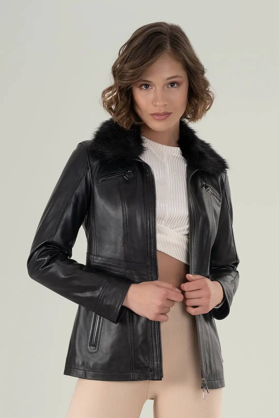 Fiamma Women's Black Leather Coat