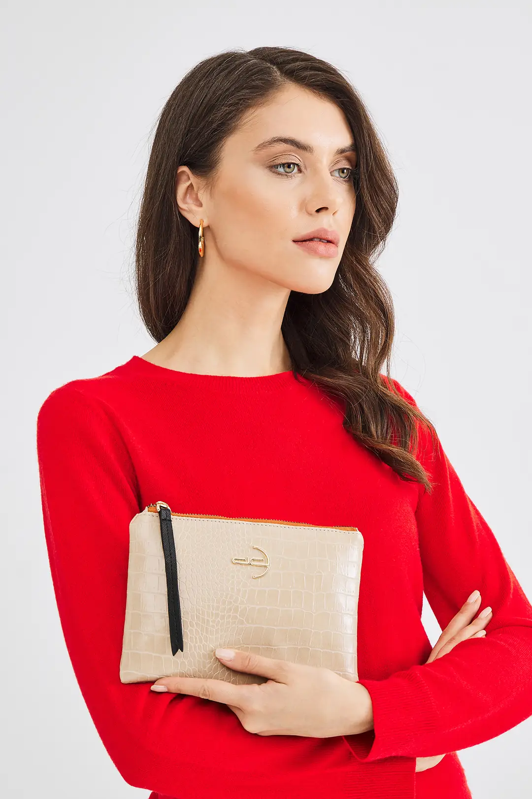 Kadın Basic Clutch Çanta Kroko Timsah Desen Bej | Kaliteli Clutch Çanta ...