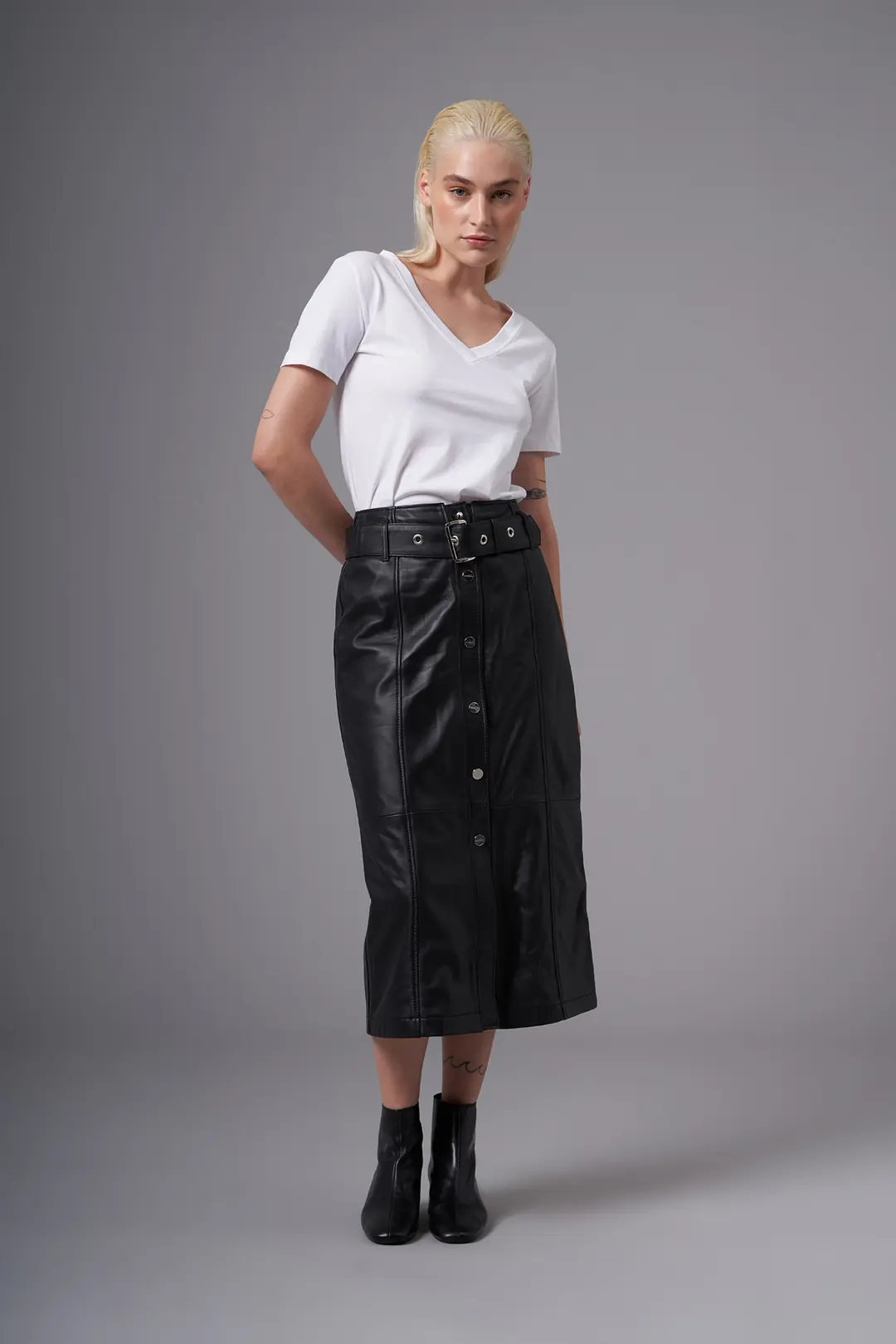 Alessia Siyah Deri Etek | Hakiki Deri Etek Modelleri | Deri Company