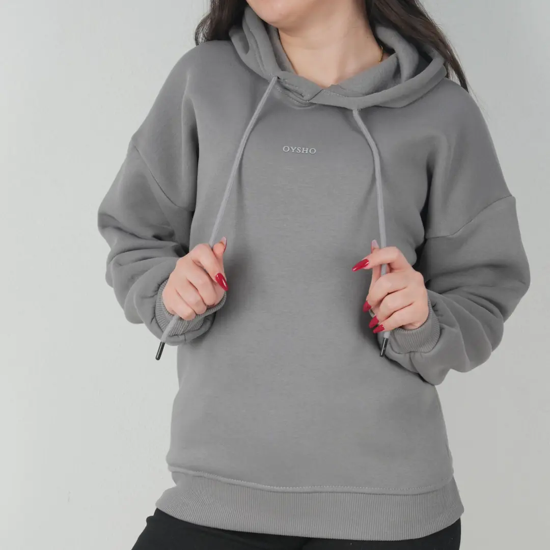 OYSHO BASKI KAPŞONLU 3 İP ŞARDONLU PENYE SWEAT