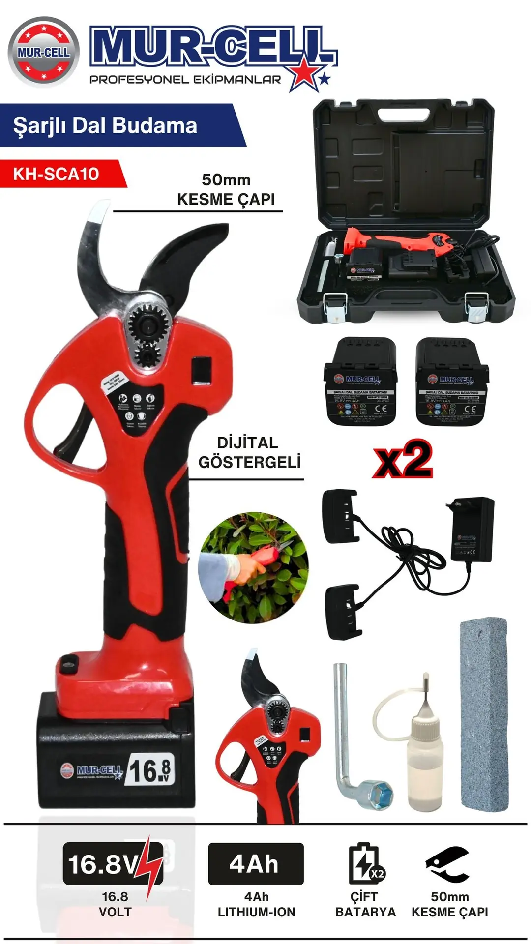 KH-SCA10 Murcell Şarjlı Dal Budama Makası 50MM