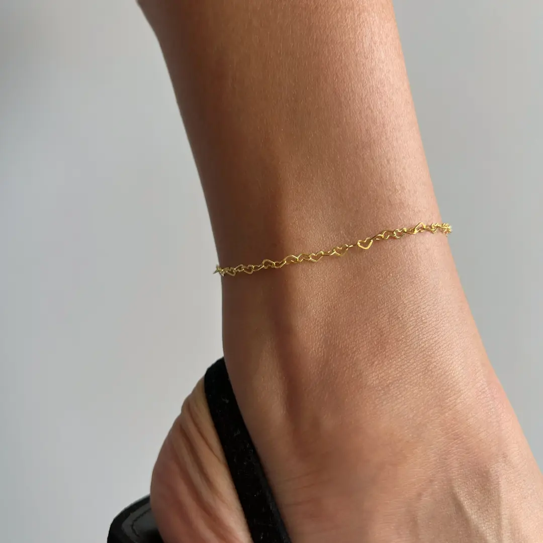 925 Gümüş / Kalp Zincir Halhal - GWOMME