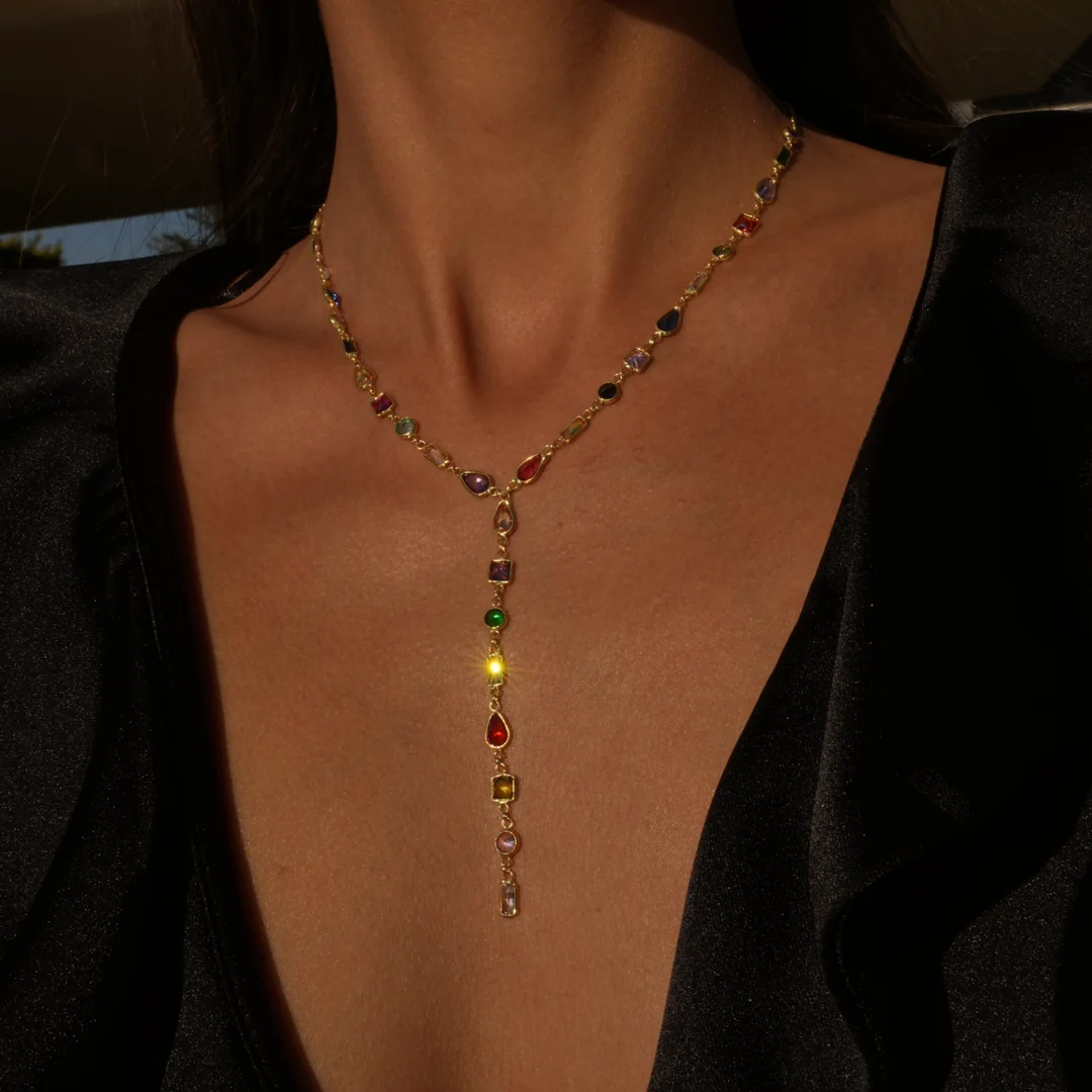 925 Gümüş / Renkli Karma Taşlı Y Kolye - GWOMME