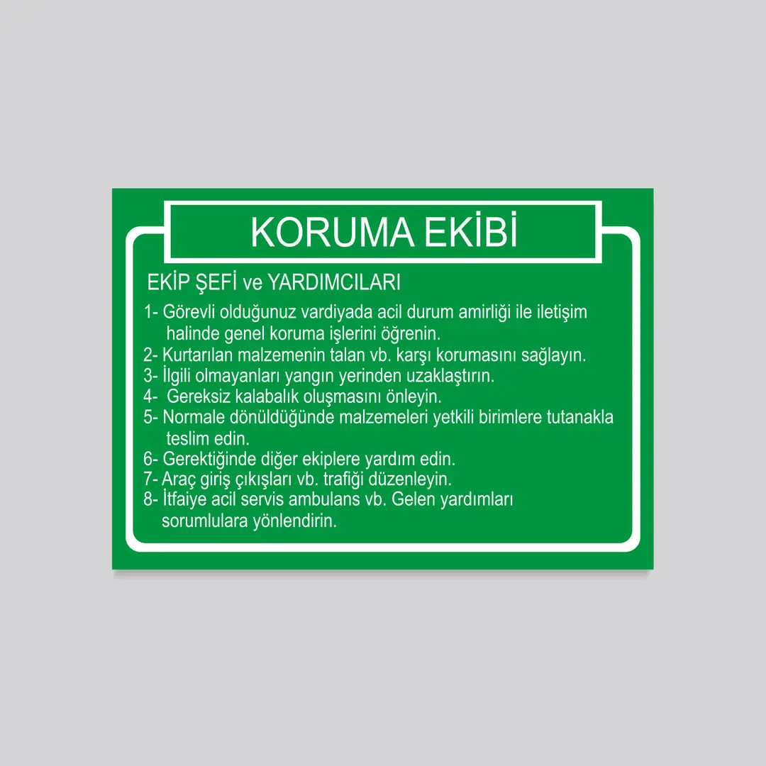 Koruma Ekibi Levhası | Güvenlik Personeli Bilgilendirme - Tekin Ozalit