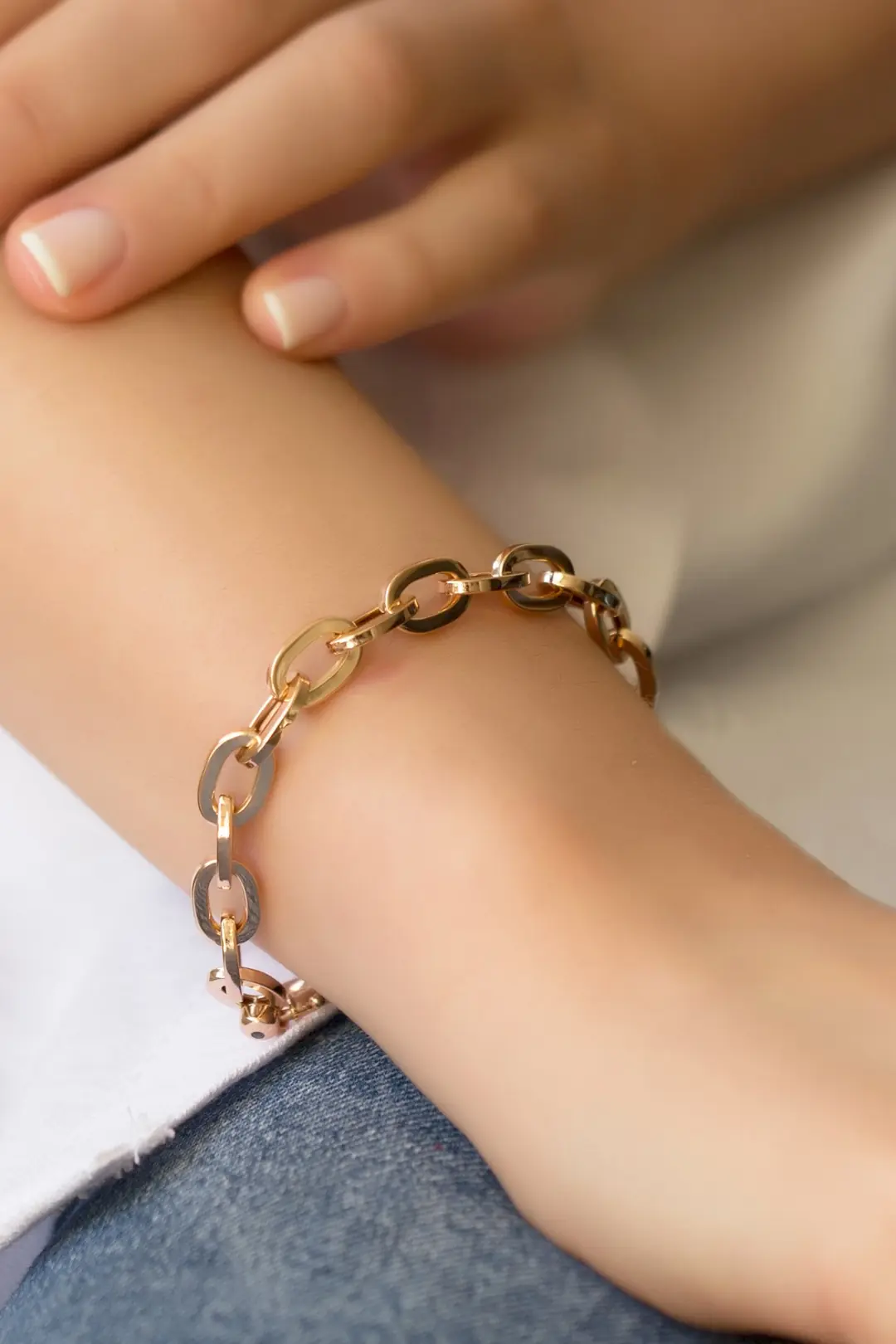 14 Ayar Roz Altın Tasarım Zincir Bileklik | Minaliva