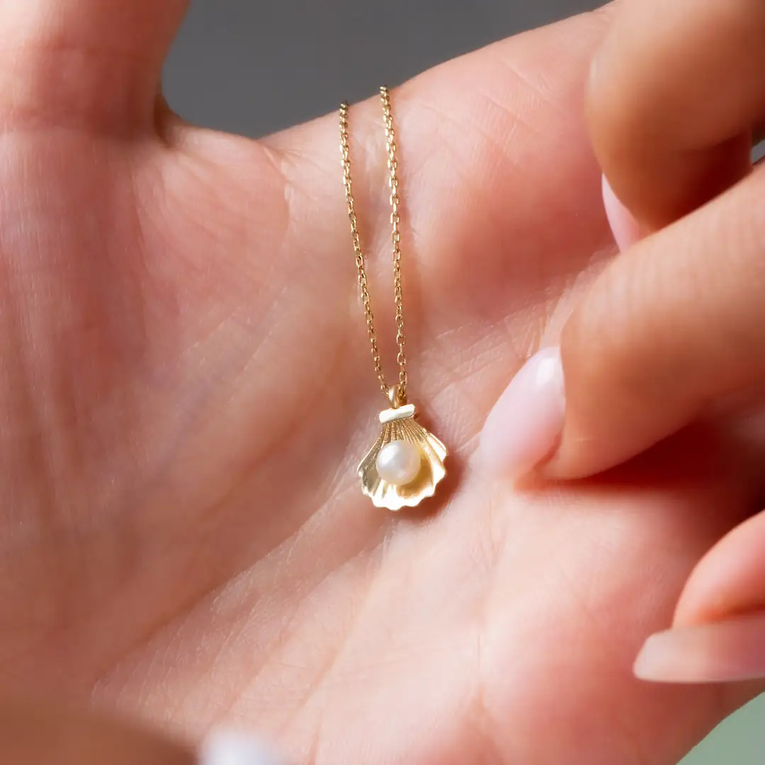14 Ayar Altın Midye İnci Kolye