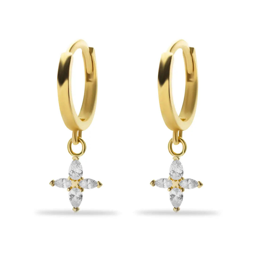 14 Ayar Altın Damla Ve Markiz Taşlı Küpe