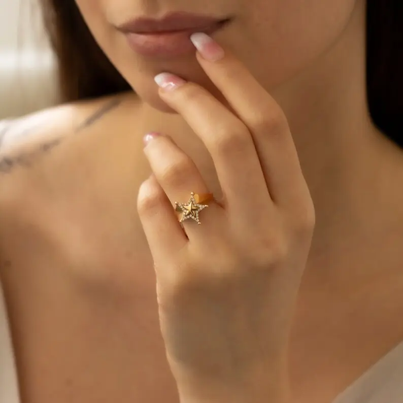 Gold Star Design Diamond Necklace