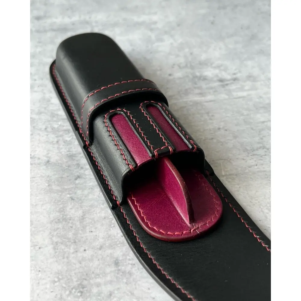 BLACK RUBY LEATHER PEN CASE FOR TWO PENS
