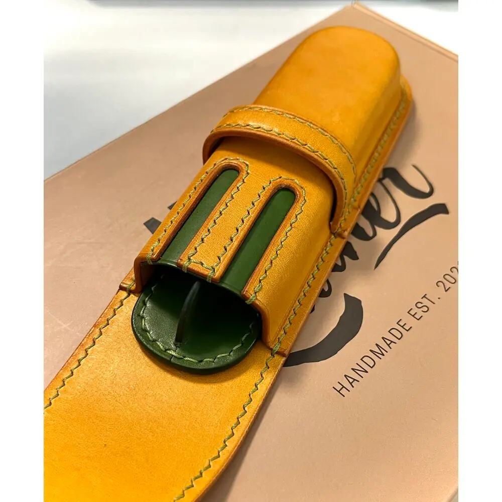LEMON LEATHER PEN CASE FOR TWO PENS