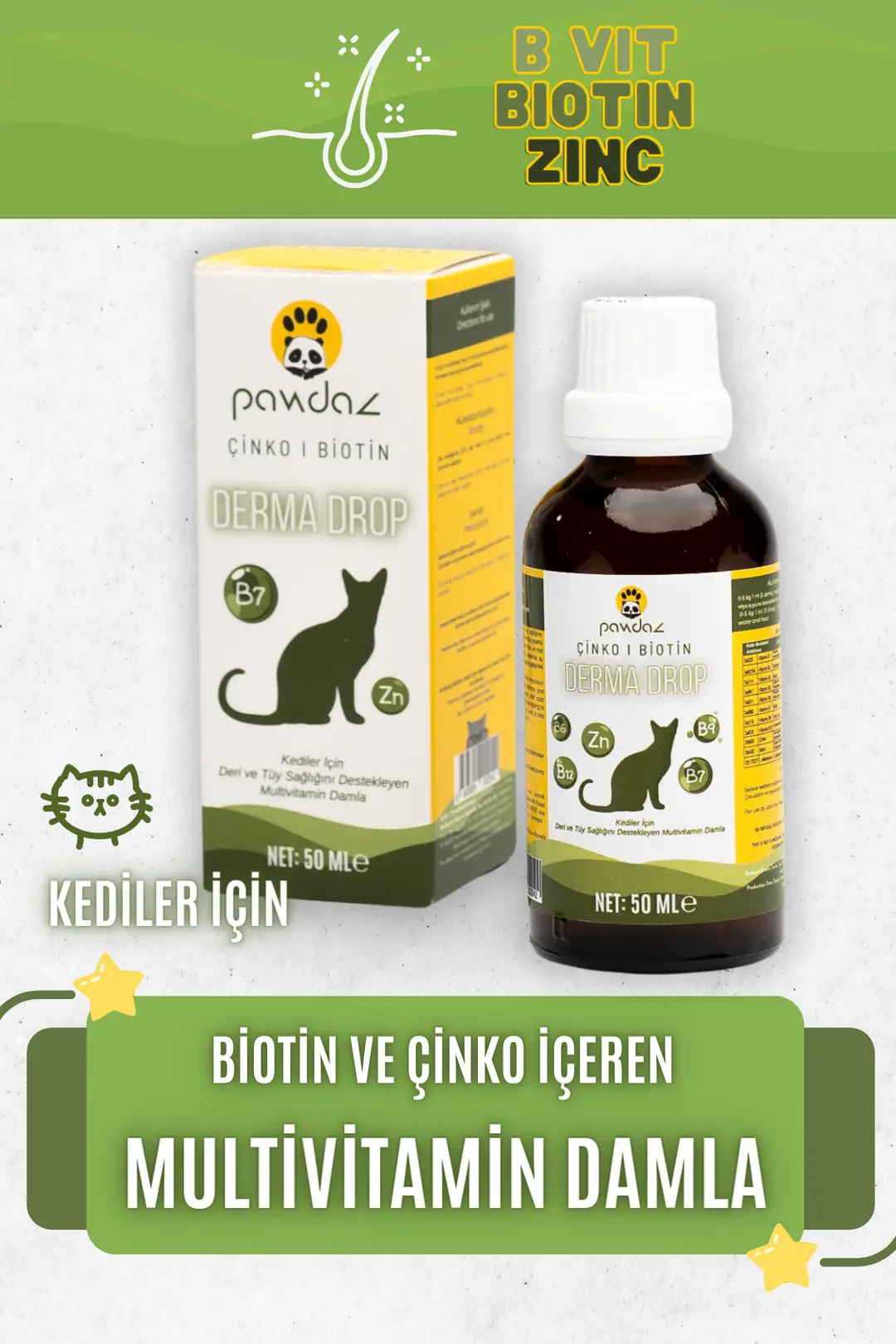 DermaDrop - Deri ve tüy sağlığını destekleyen damla (Biotin, Çinko, B ...