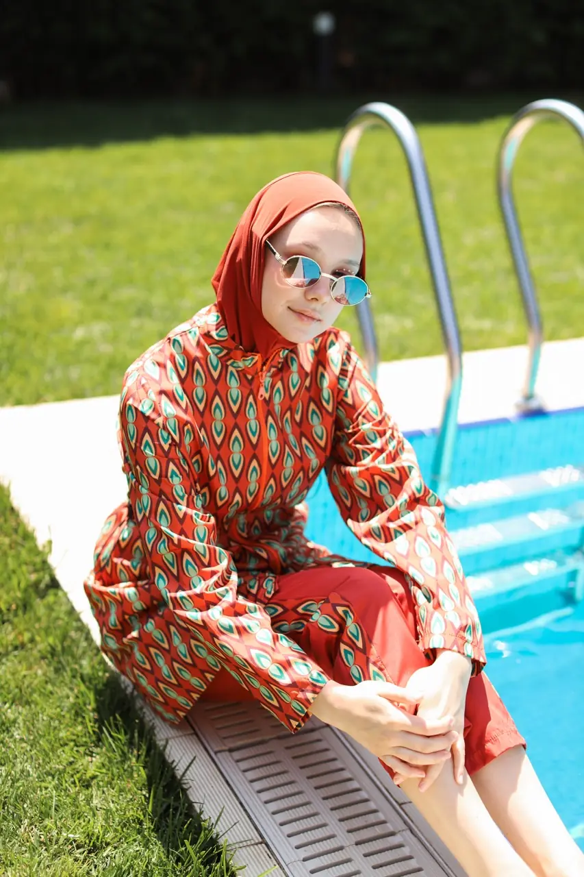 Vintage Tile Modest Swimsuit | Elegance and Comfort