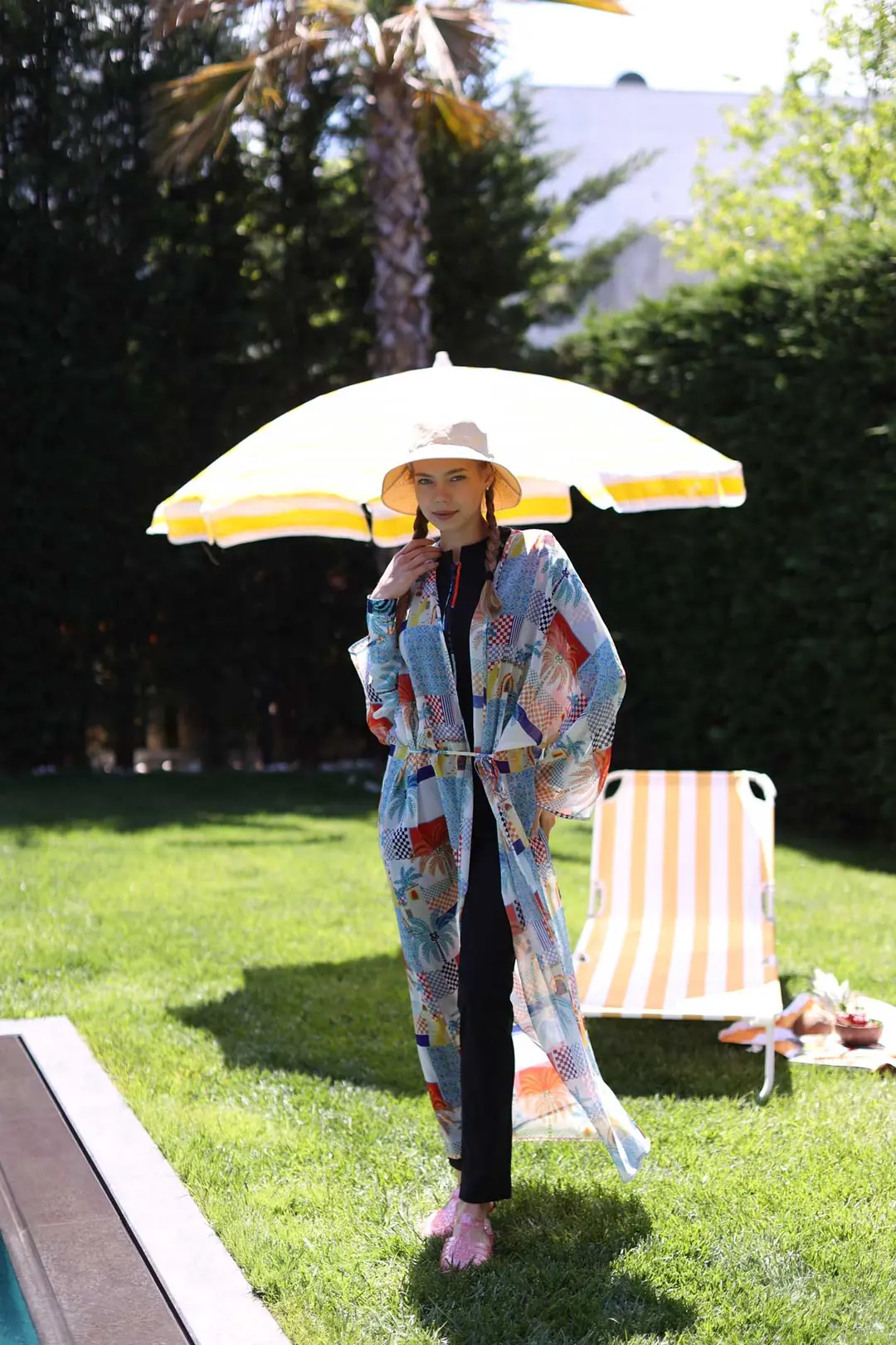 Palmiye Desenli Plaj Kimono - Tesettür Mayo Üstü Şıklık | Shesea