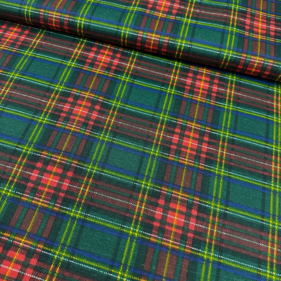 Red Square Plaid Panama Linen Fabric | Fabricania