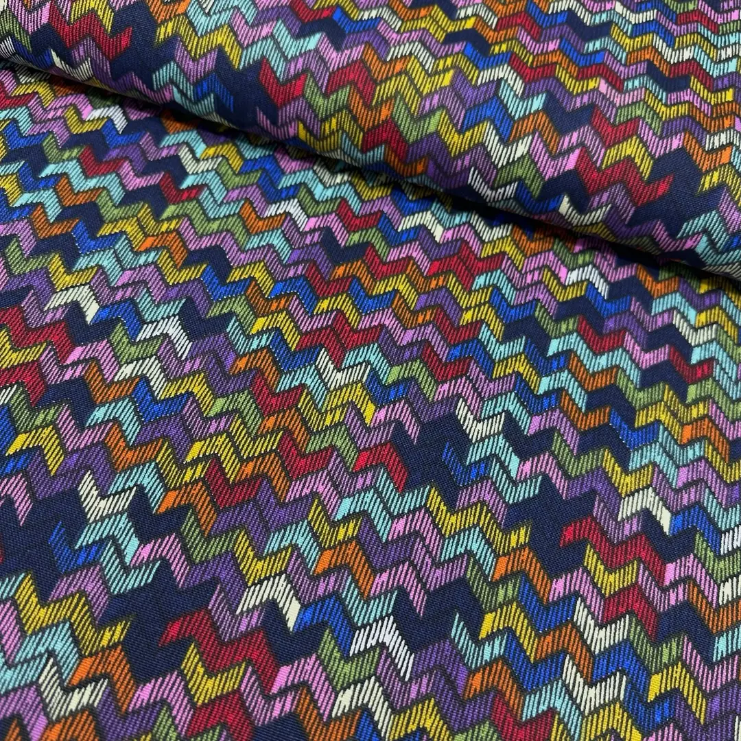 Color Zigzak Panama Linen Fabric | Fabricania