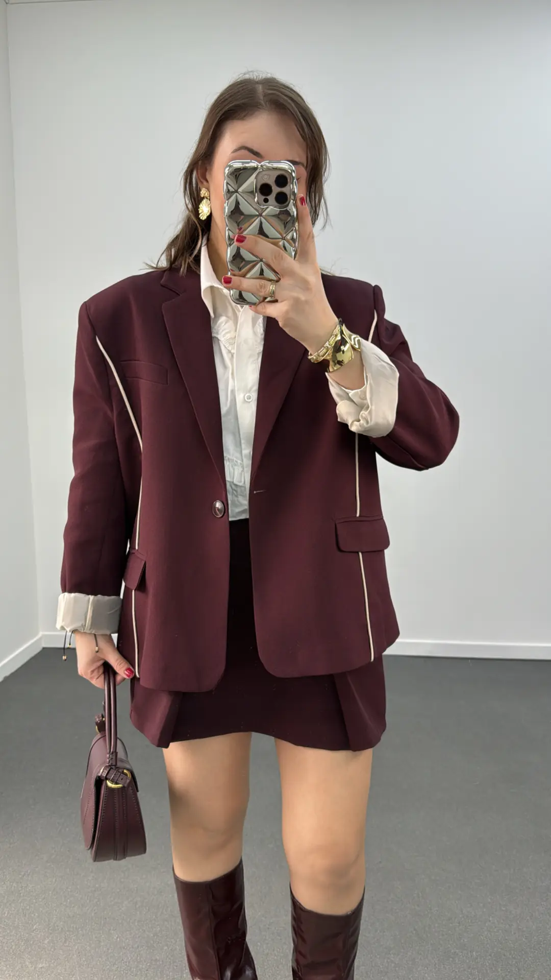 Perrie Bordo Nervür Dikiş Blazer Ceket