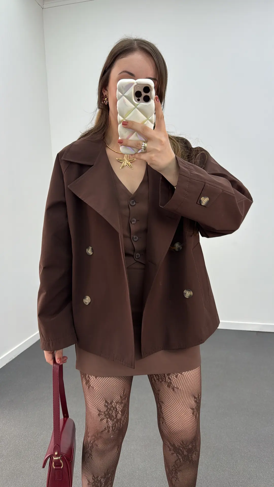 MS Acı Kahve Düğmeli Premium Trençkot