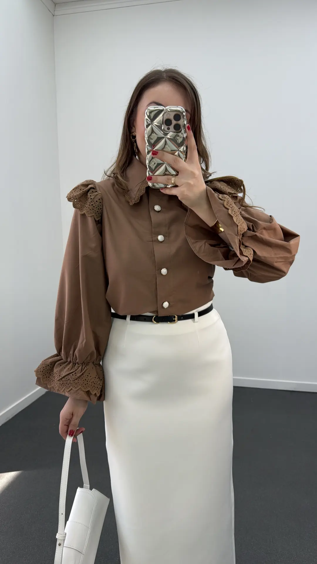 Bonjour Kahve Bebe Yakalı Fisto İşlemeli Gömlek