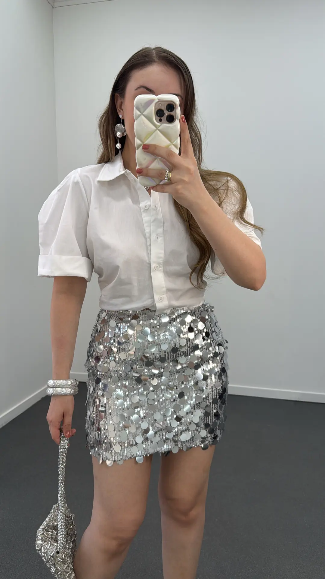 Shakira Silver Payetli Mini Etek