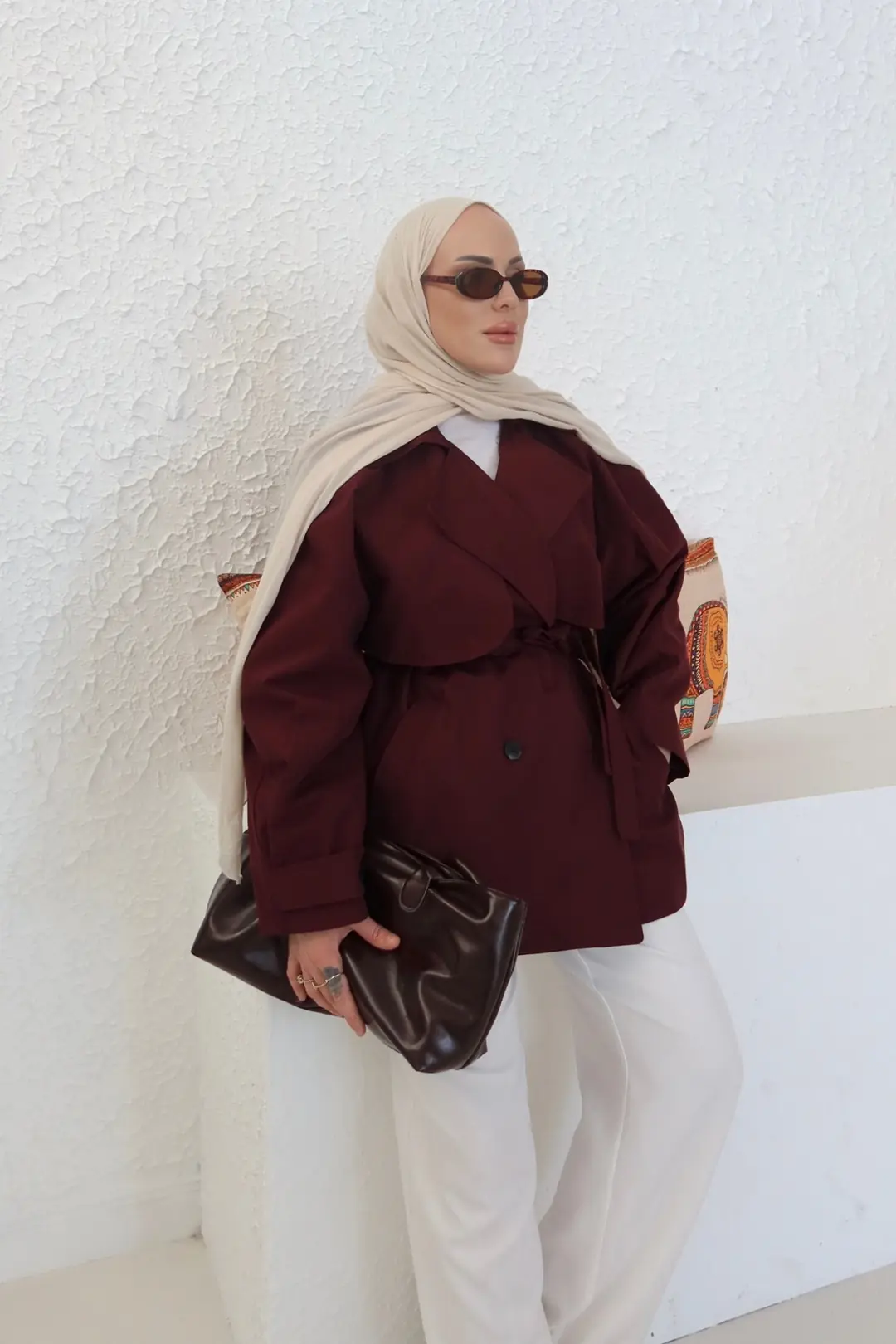 Massi Model Oversize Trençkot Bordo