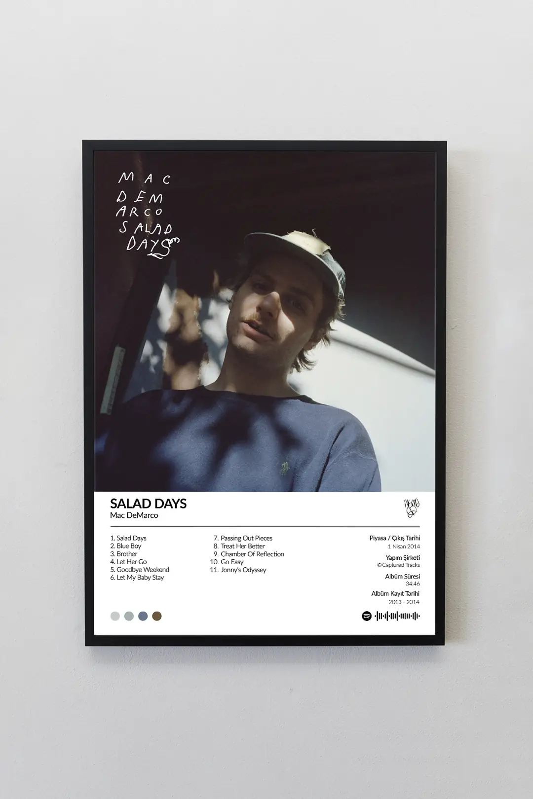 Mac DeMarco Salad Days Siyah Çerçeveli Spotify Barkodlu Albüm Poster T