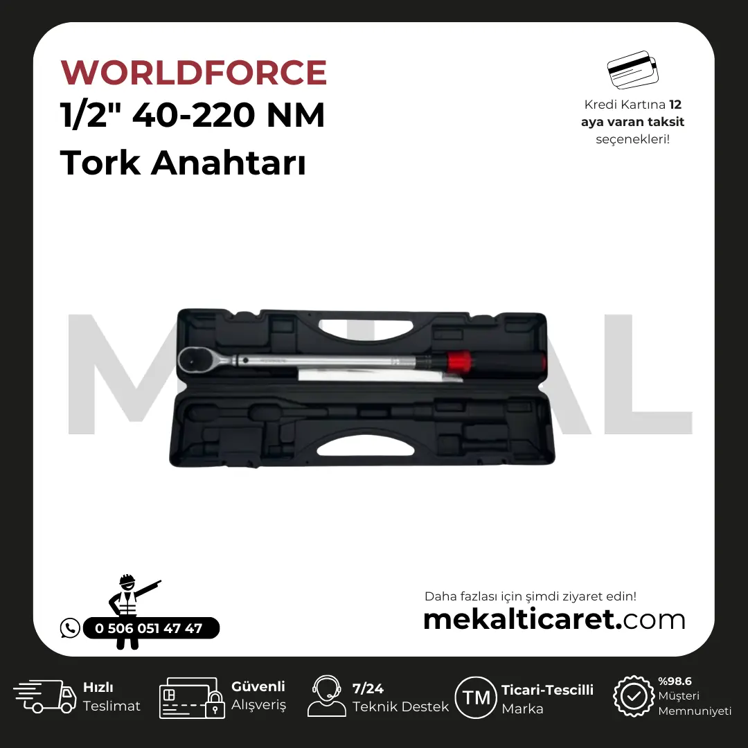 WORLDFORCE 1/2" 40-220 NM Tork Anahtarı