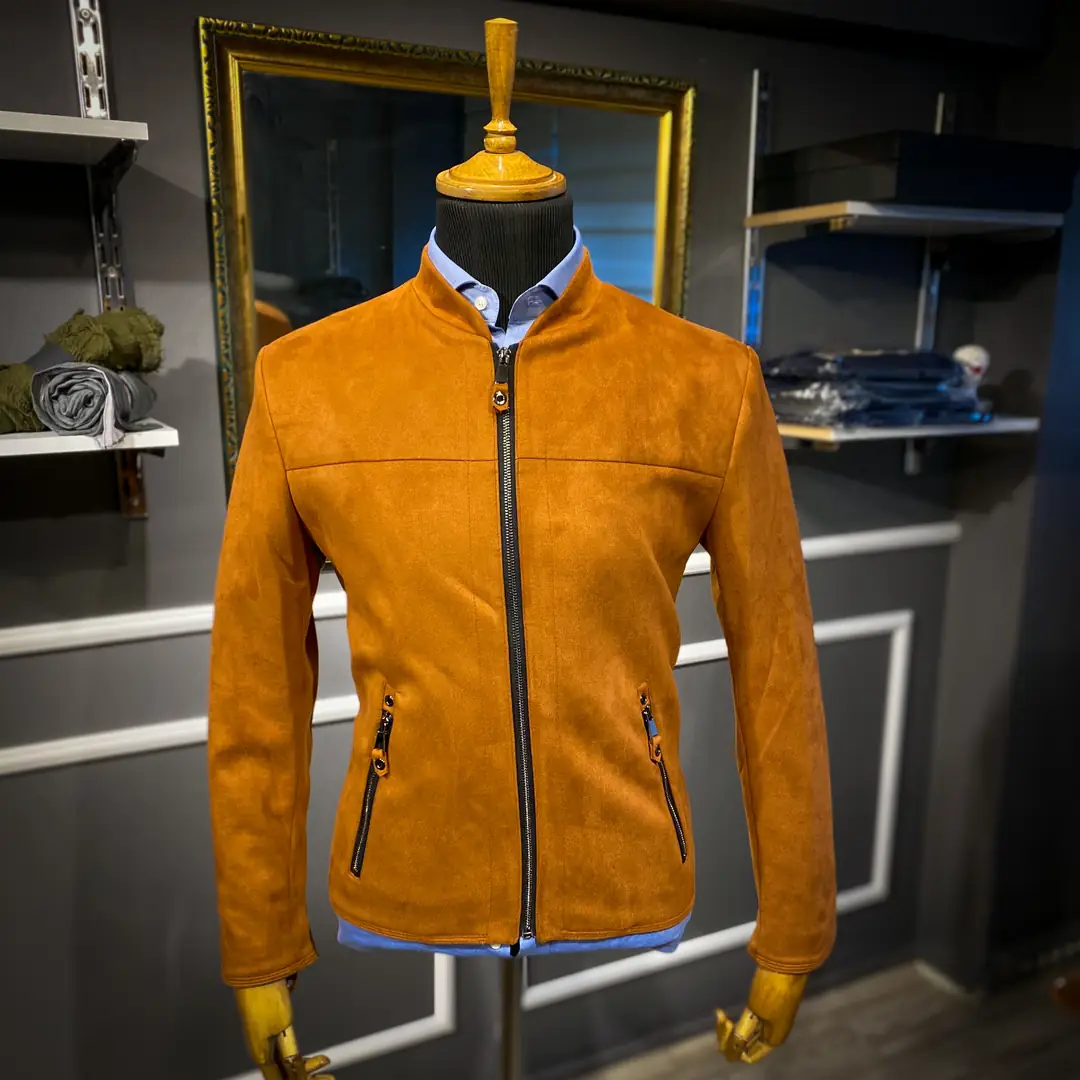 Italian Style Slim Fit Seasonal Men's Suede Coat Slim Jacket Tile | DERIRED