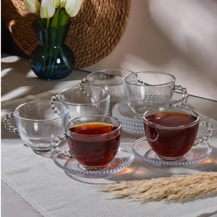 Girona 6'lı Cam Çay Fincanı Seti 210 ml 12 Parça Boncuklu