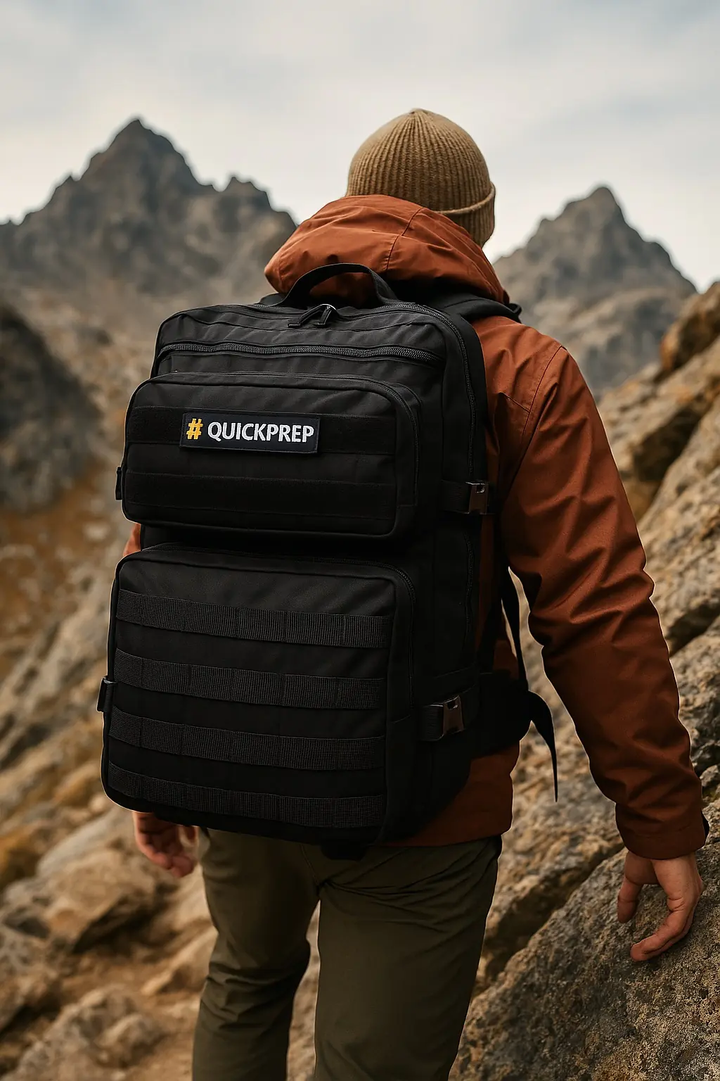 QUICKPREP Tactical Backpack – 45L Black Military-Style Rucksack for Gym, Travel, EDC & Outdoor Use