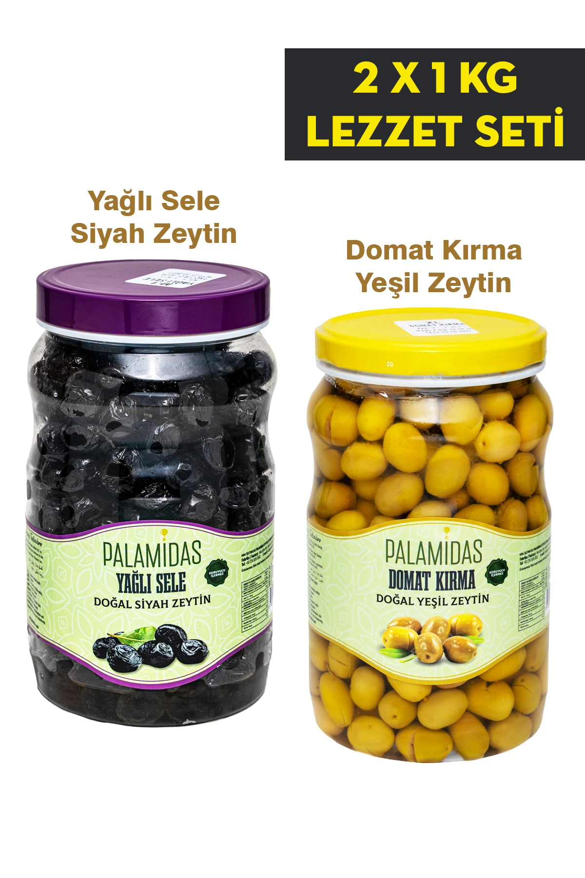 2 x 1 KG Yağlı Sele Siyah ve Domat Kırma Yeşil Zeytin Lezzet Seti