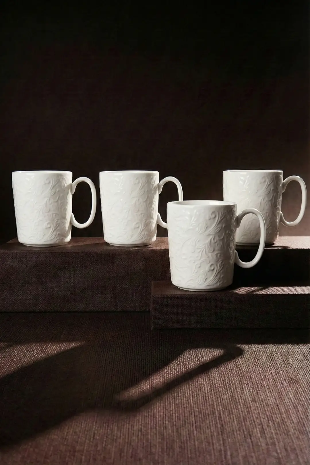 Pure Damask 4'lü Saf Beyaz Porselen 230 ml Kupa Seti