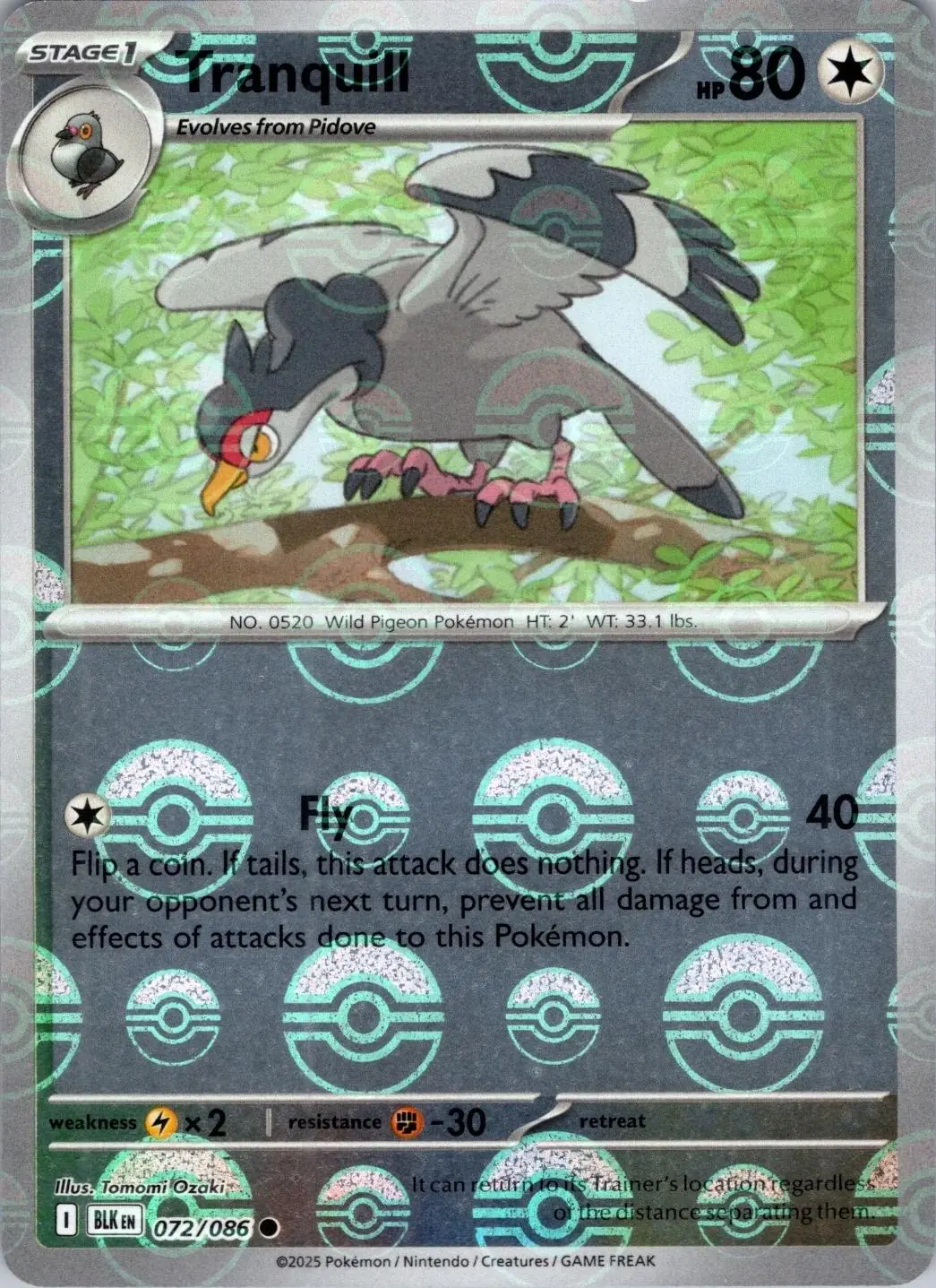 Tranquill [Poke Ball] #72 Pokemon Black Bolt