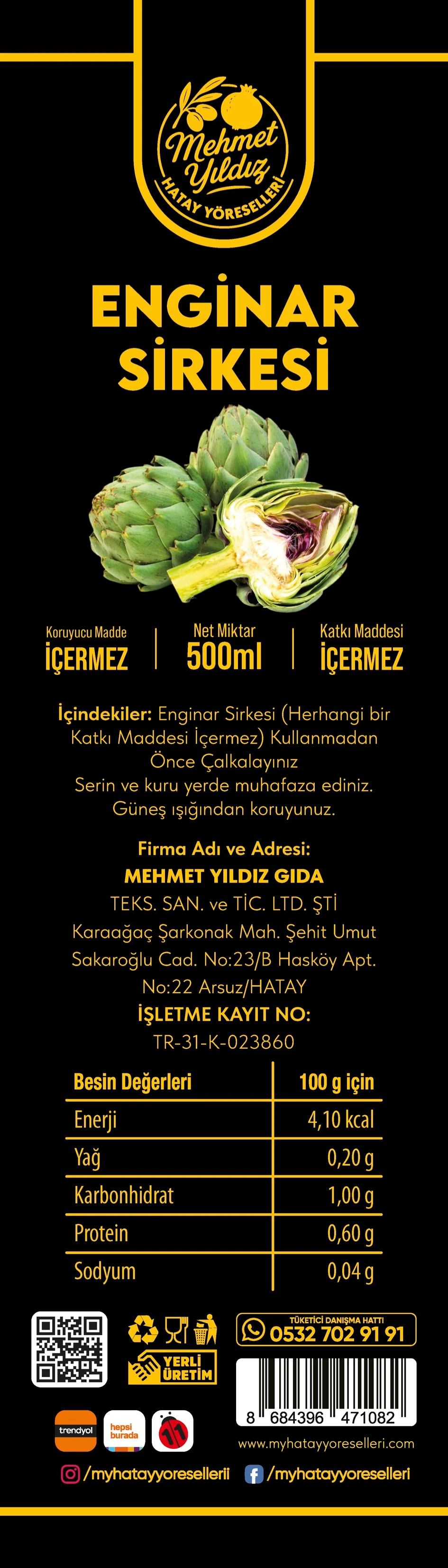 Enginar Sirkesi 500ml