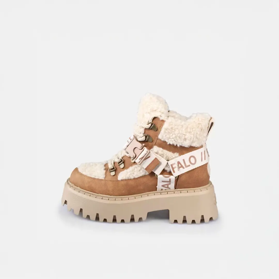 1622594 Buffalo ASPEN COM MID WARM - VEGAN NUBUCK/FUR - Beige/Cognac
