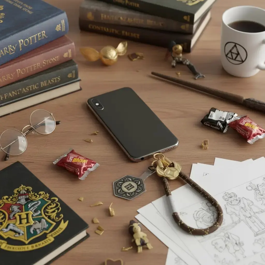 Harry Potter Lisanslı Metal Rozetli Telefon İpi (Golden Snit