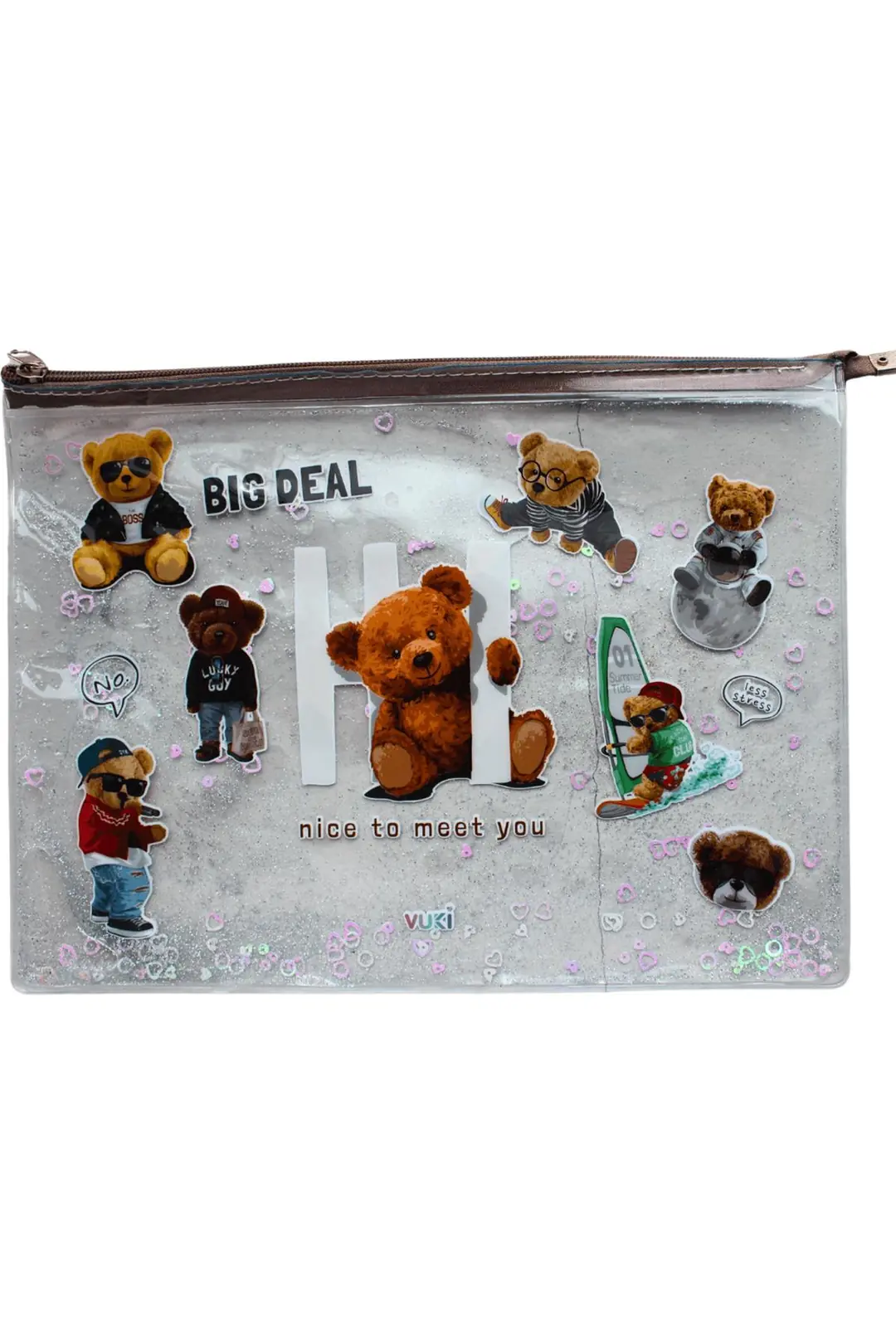 Vuki Sulu Fermuarlı Şeffaf Dosya A4- Ayı | Miniso