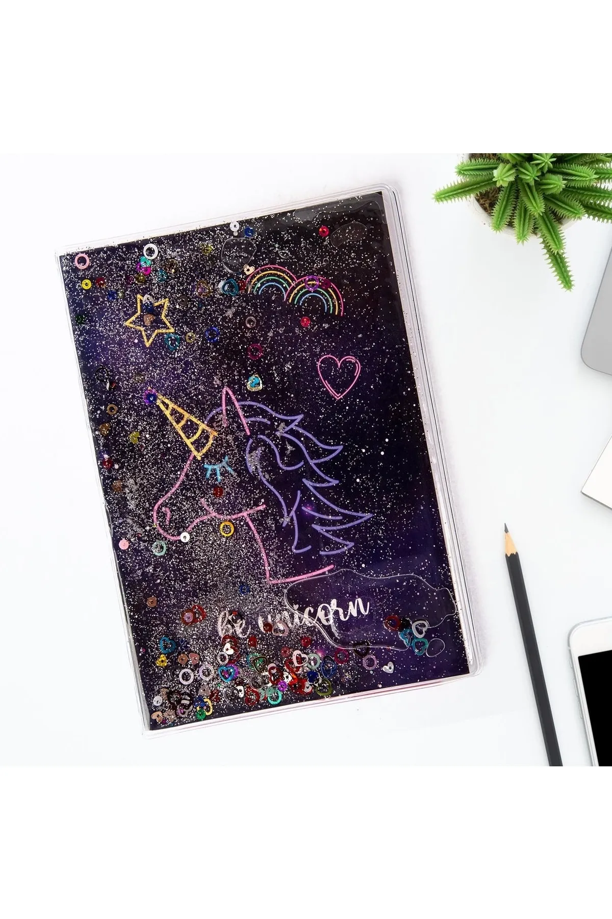 VUKİ Simli Ve Sulu Kapaklı Desenli A5 Defter-Unicorn | Miniso