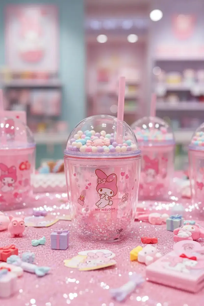 OUTLET - Sanrio Lisanslı Boncuklu Kapaklı Pipetli Plastik Şi