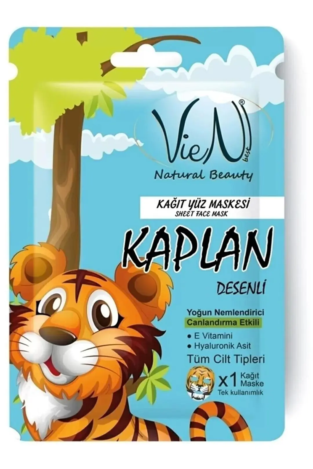 Vien Kağıt Yüz Maskesi Kaplan Desenli + E Vitamin