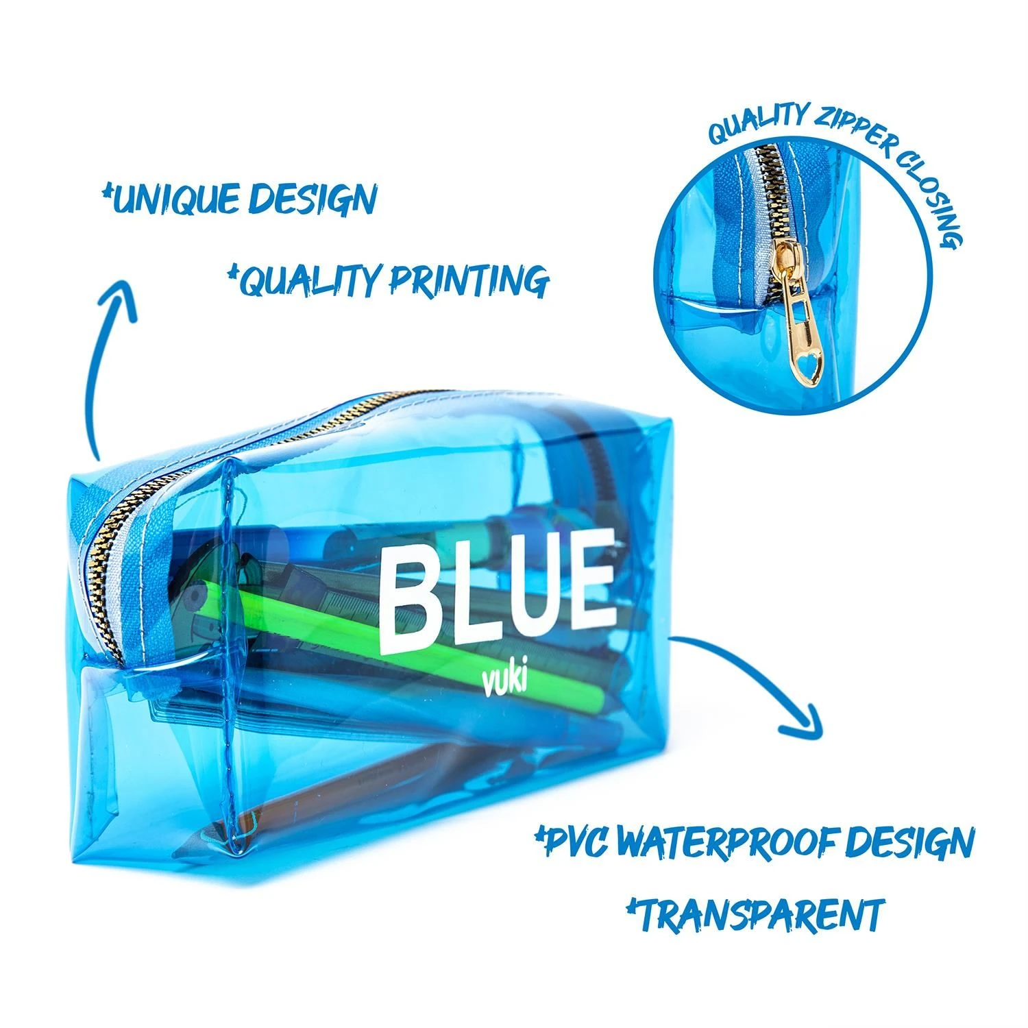 Vuki Renkli Şeffaf Kalemlik Mavi | Miniso